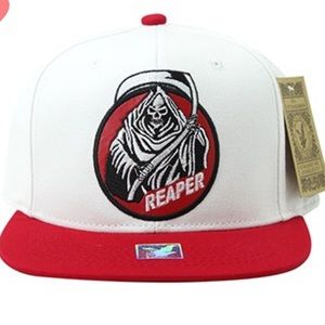 Accessories | Grim Reaper Red White Black Snapback Hat Cap | Poshmark